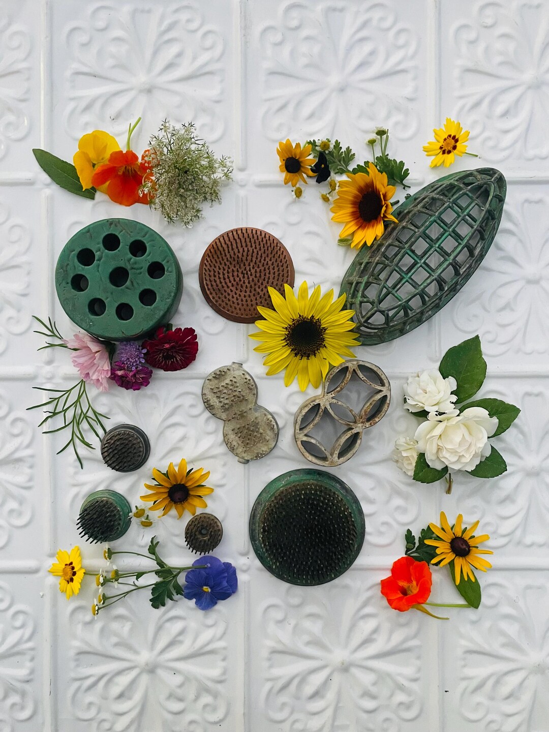 Choice of Vintage Flower Frogs Metal Japanese Ikebana Dazey Green ...