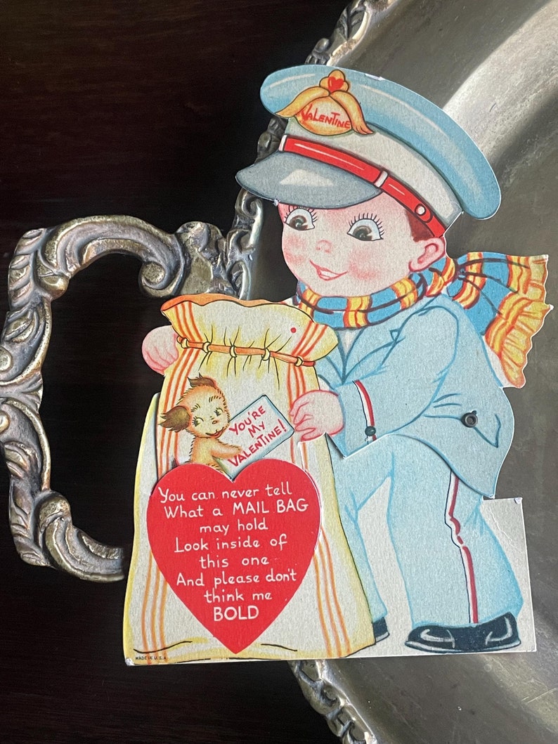 Vintage 1930s Mechanical Mailman Valentine Card Cute Puppy - Etsy