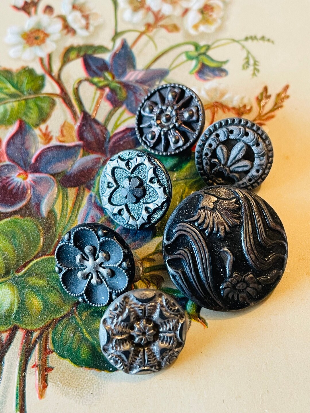 Antique Fancy Metal Button Collection Set of Six Highly Detailed - Etsy