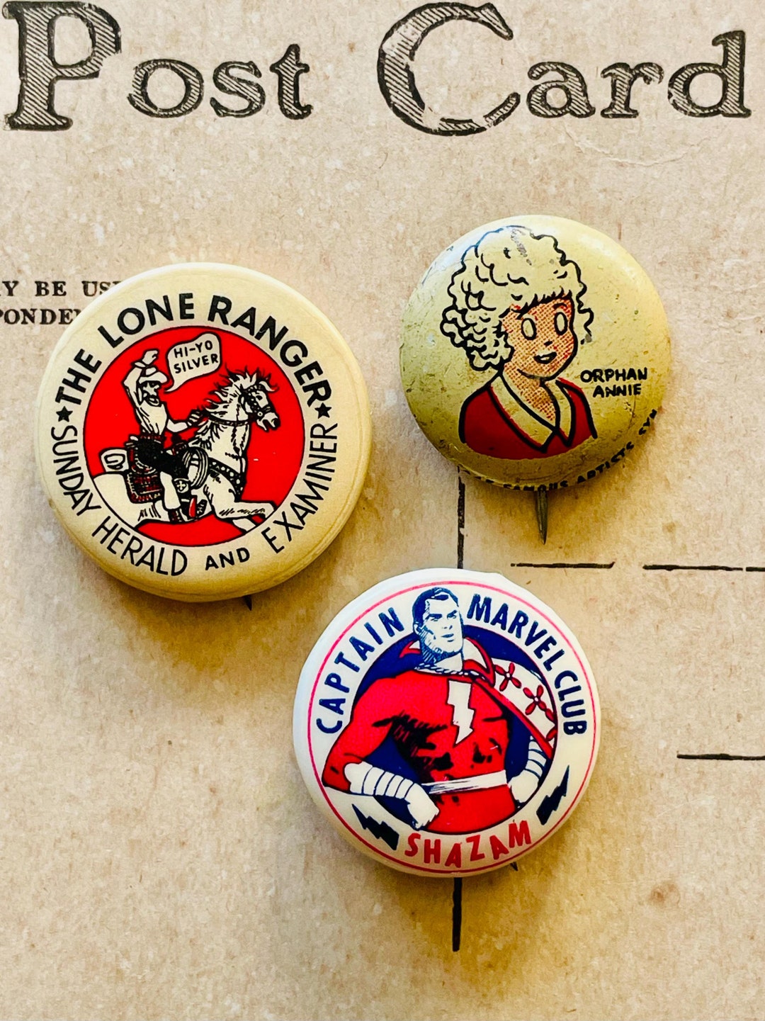 Vintage Childrens Fan Club Pins Orphan Annie Shazam Captain Marvel the ...