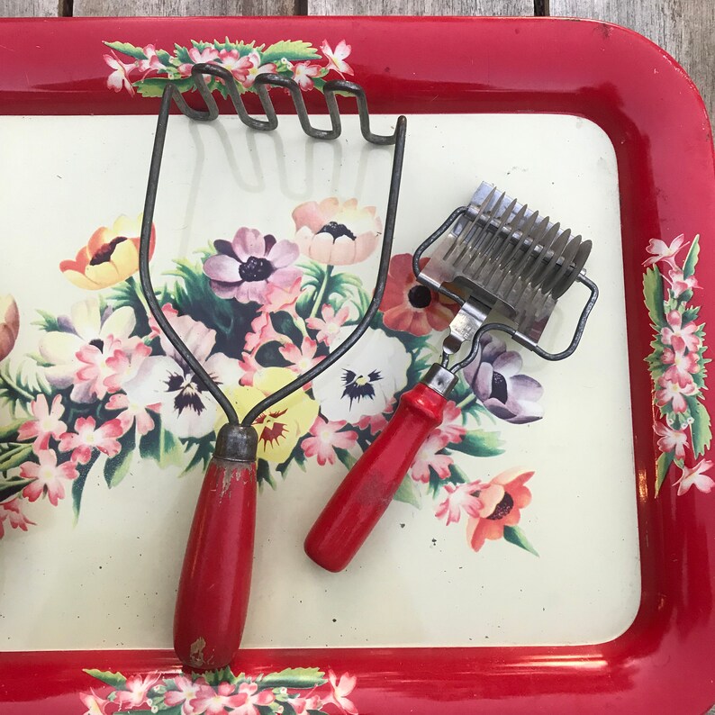 Vintage Red Handled Kitchen Tool Utensil Collection Chippy - Etsy