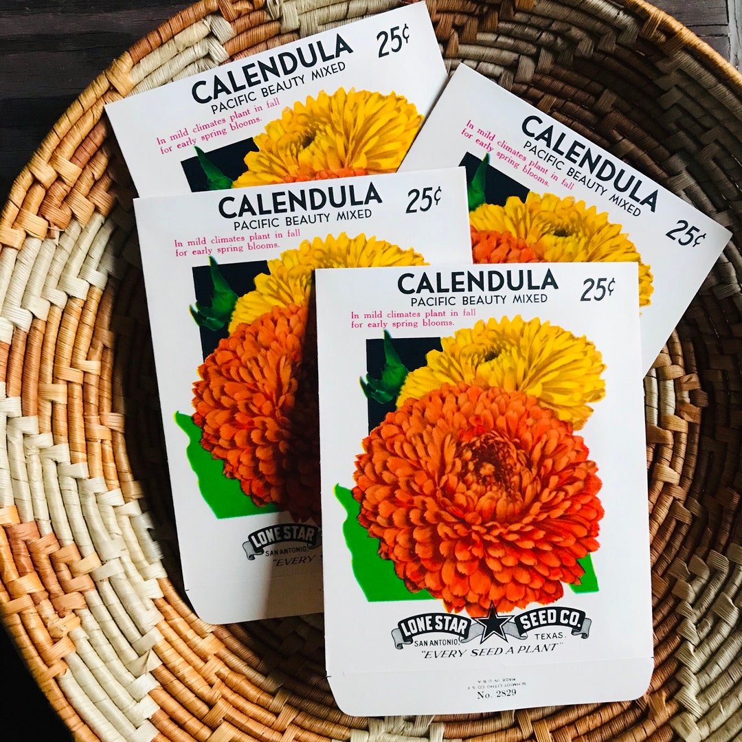 Vintage Calendula Seed Packets Lone Star Seed Company Texas Orange ...