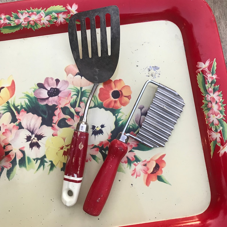 Vintage Red Handled Kitchen Tool Utensil Collection Chippy - Etsy