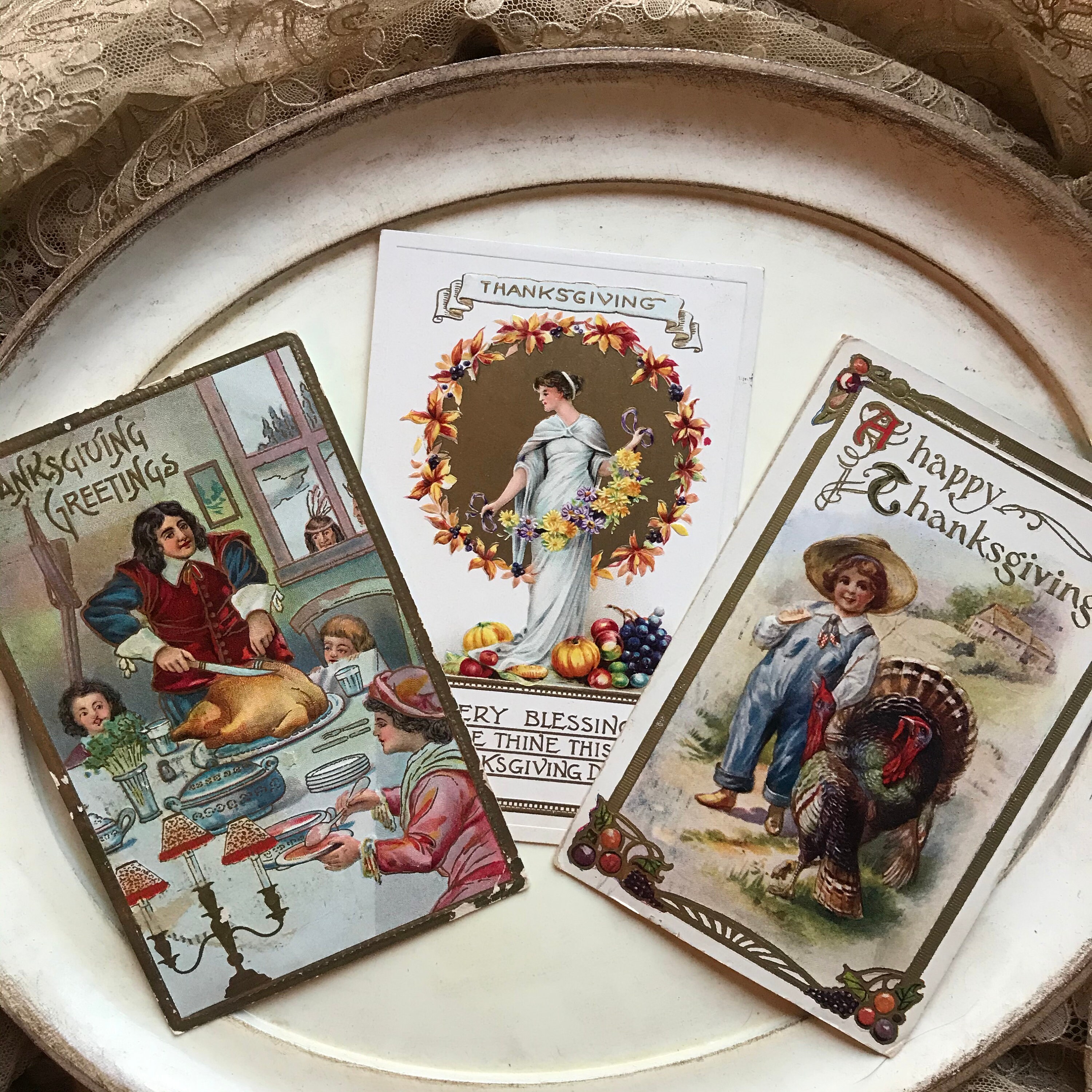 Antique Thanksgiving Postcards Pilgrims Boy and Turkey Art Nouveau ...
