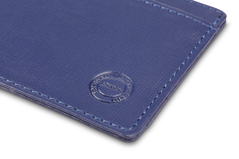 Blue Saffiano Leather Card Holder With Rfid Protection - Etsy