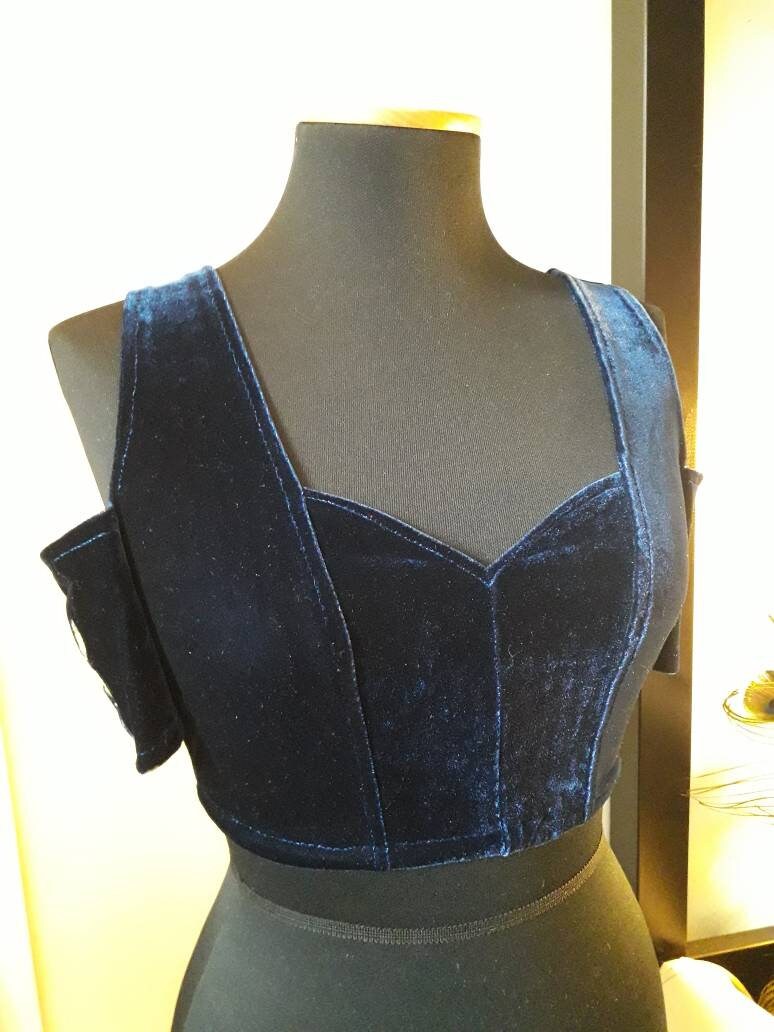 Dark Blue Velvet Stretch Choli Heart Shape - Etsy