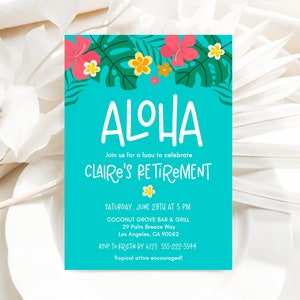 Aloha Luau Retirement Party Invitation Template, 5x7 Hawaiian Hibiscus ...