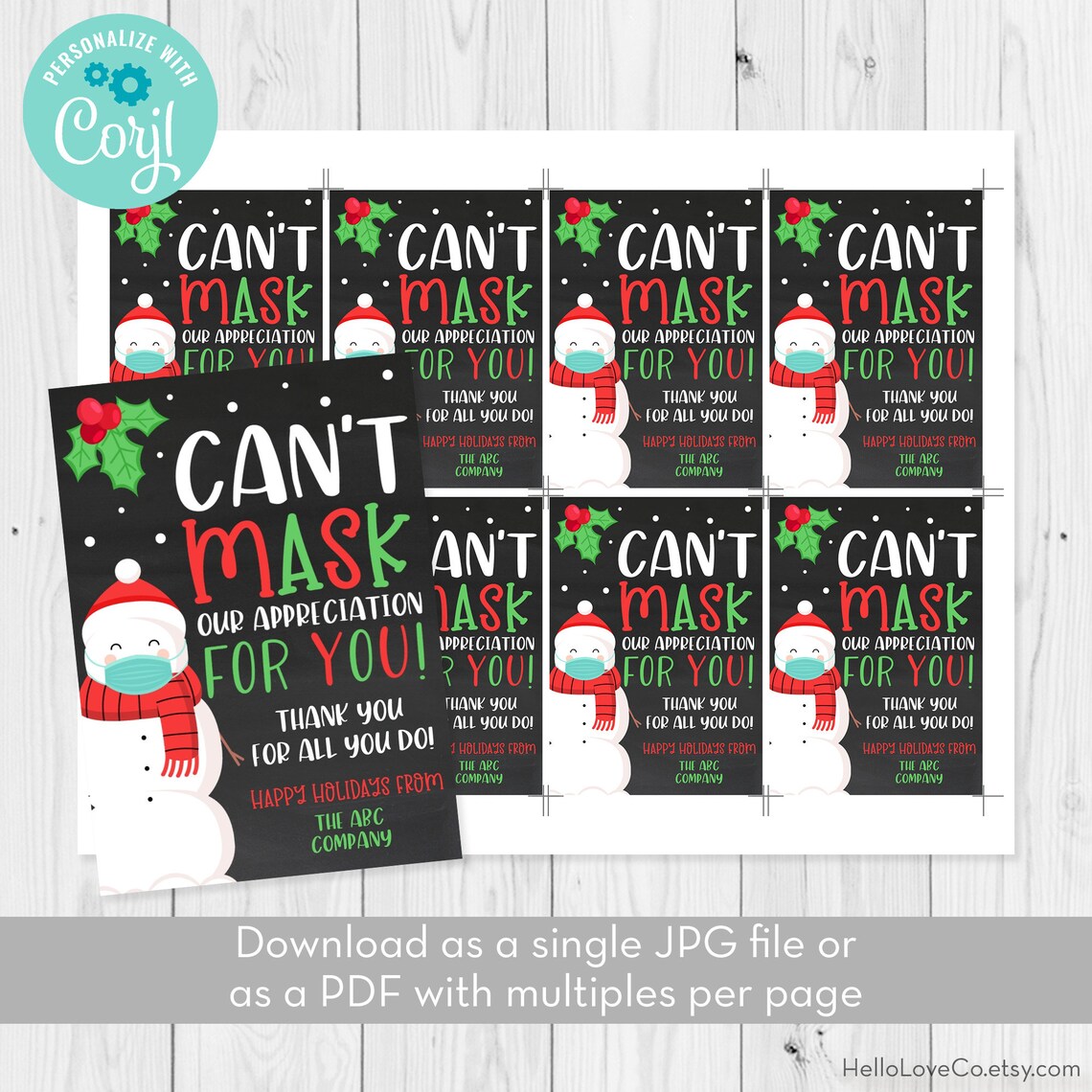 Editable Printable Can't Mask Our Appreciation For You | Etsy