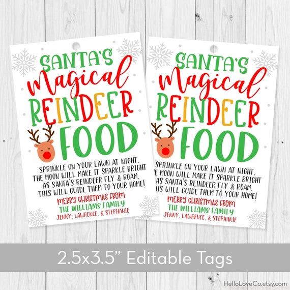 Editable Printable Santa's Magical Reindeer Food Gift Tags | Etsy