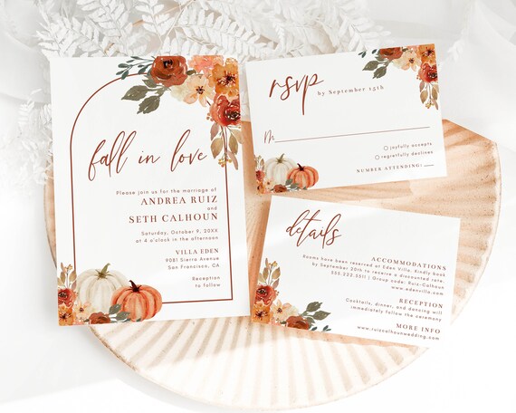 Fall in Love Wedding Invitation Suite Templates With RSVP and - Etsy