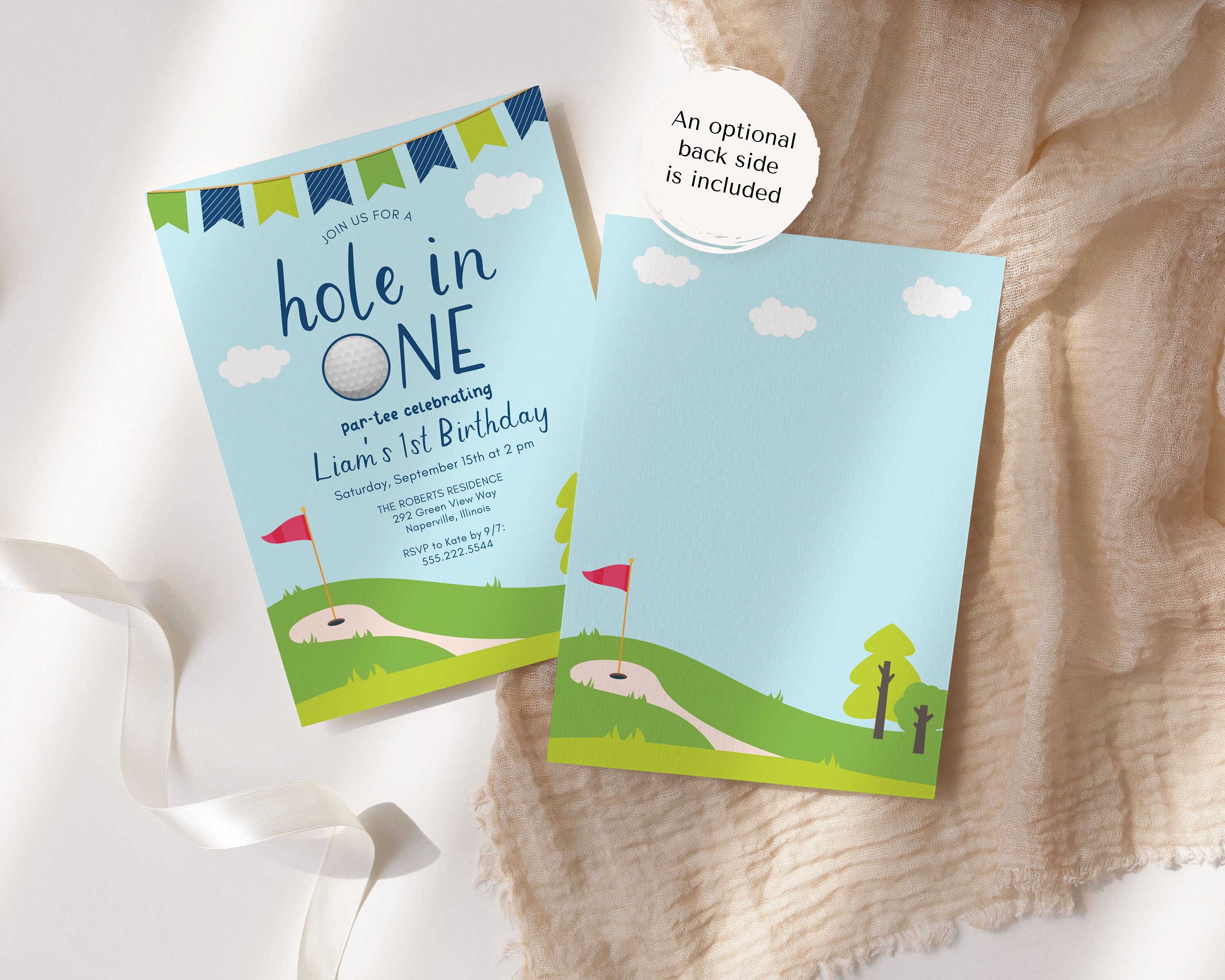 Golf First Birthday Invitation Template 5x7 Hole in One Boy - Etsy