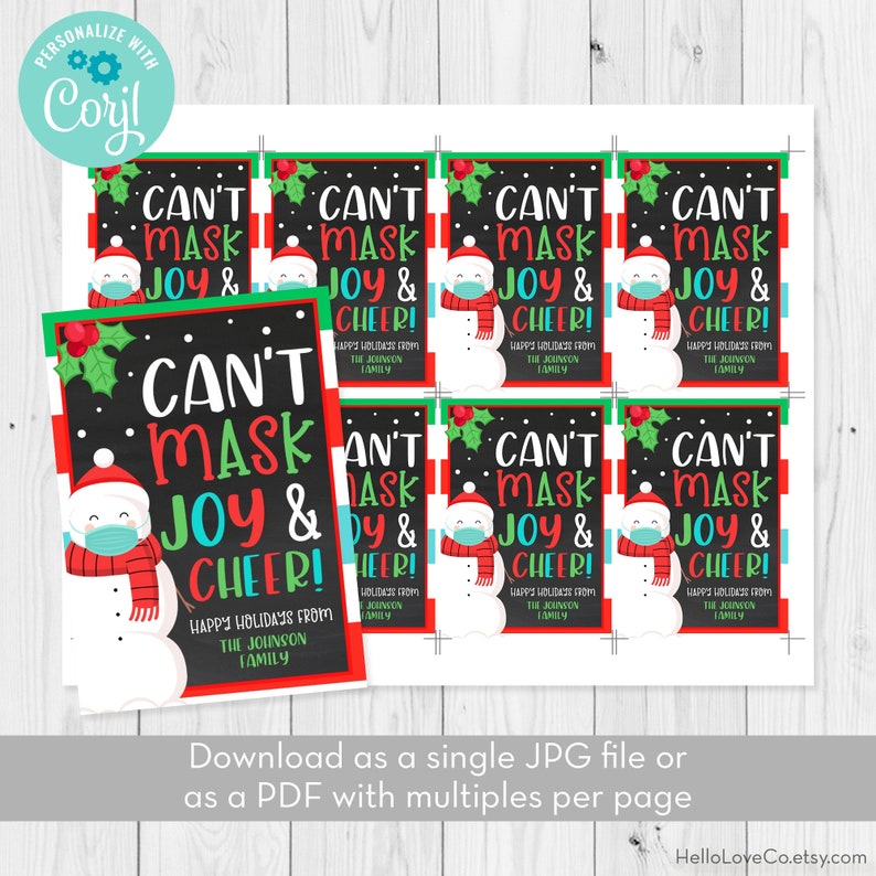 Editable Printable Can't Mask Joy and Cheer Gift Tags | Etsy