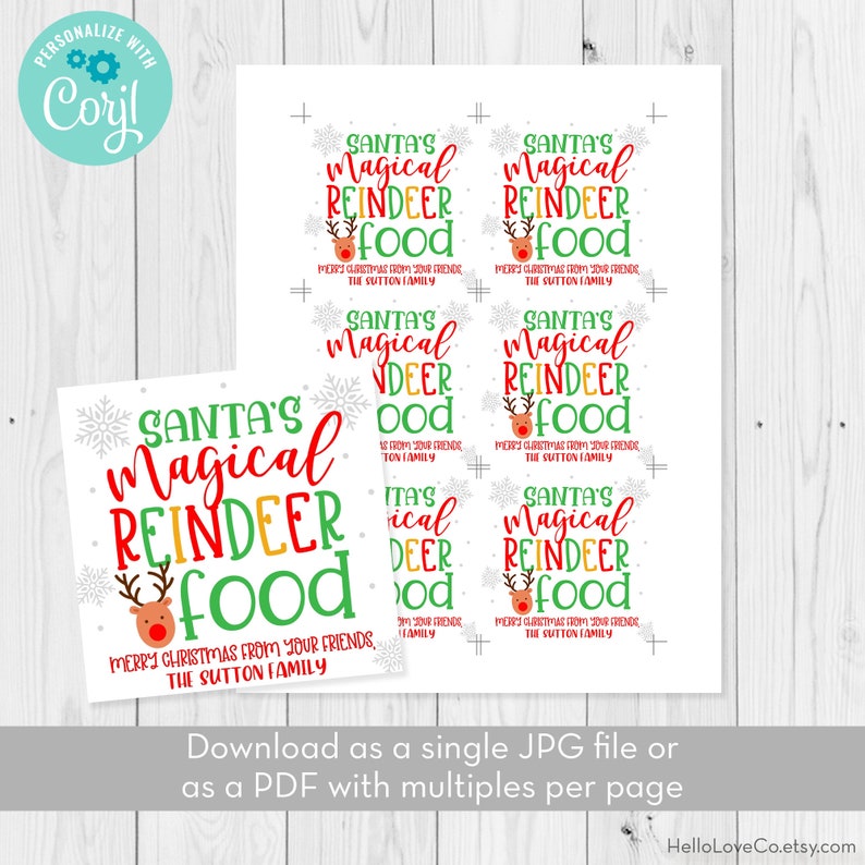 Editable Printable Santa's Magical Reindeer Food Gift Tags | Etsy