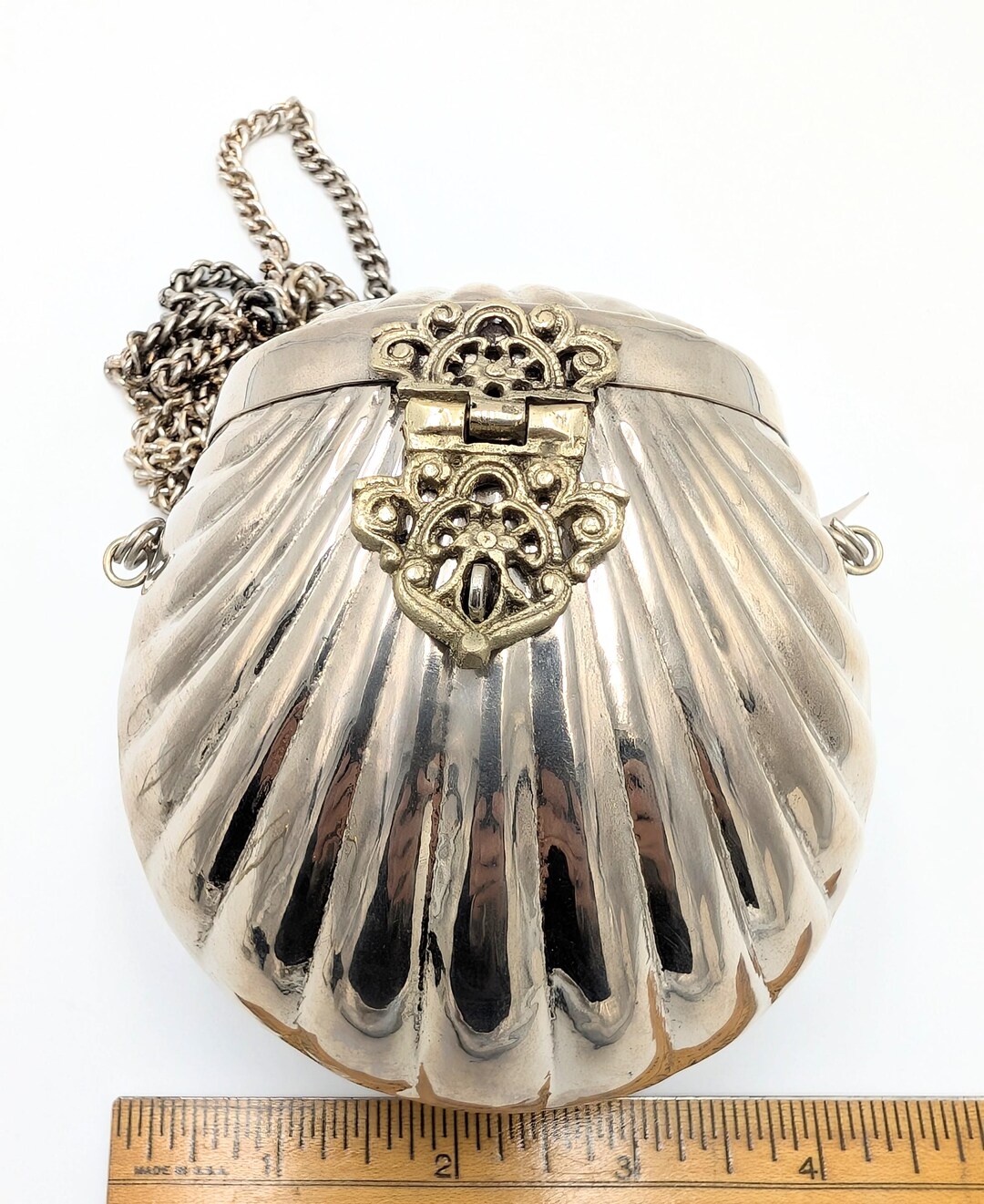 Silver Metal Purse Clamshell Design Vintage Estate NOS New With Tags ...