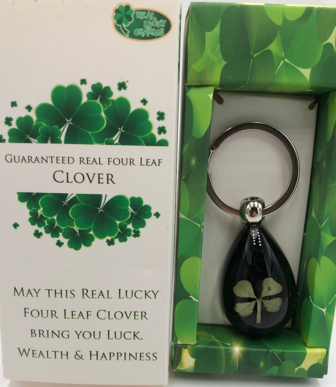 4 Leaf Clover Shamrock Lucky Keychain Key Ring Black Acrylic Key Chain ...