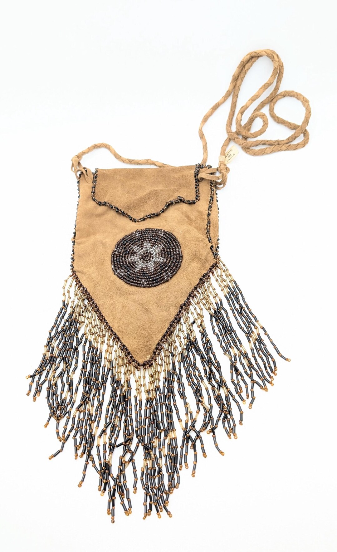 Suede Leather Bead Fringe Purse Bag Unisex Accessories Costume Brown ...