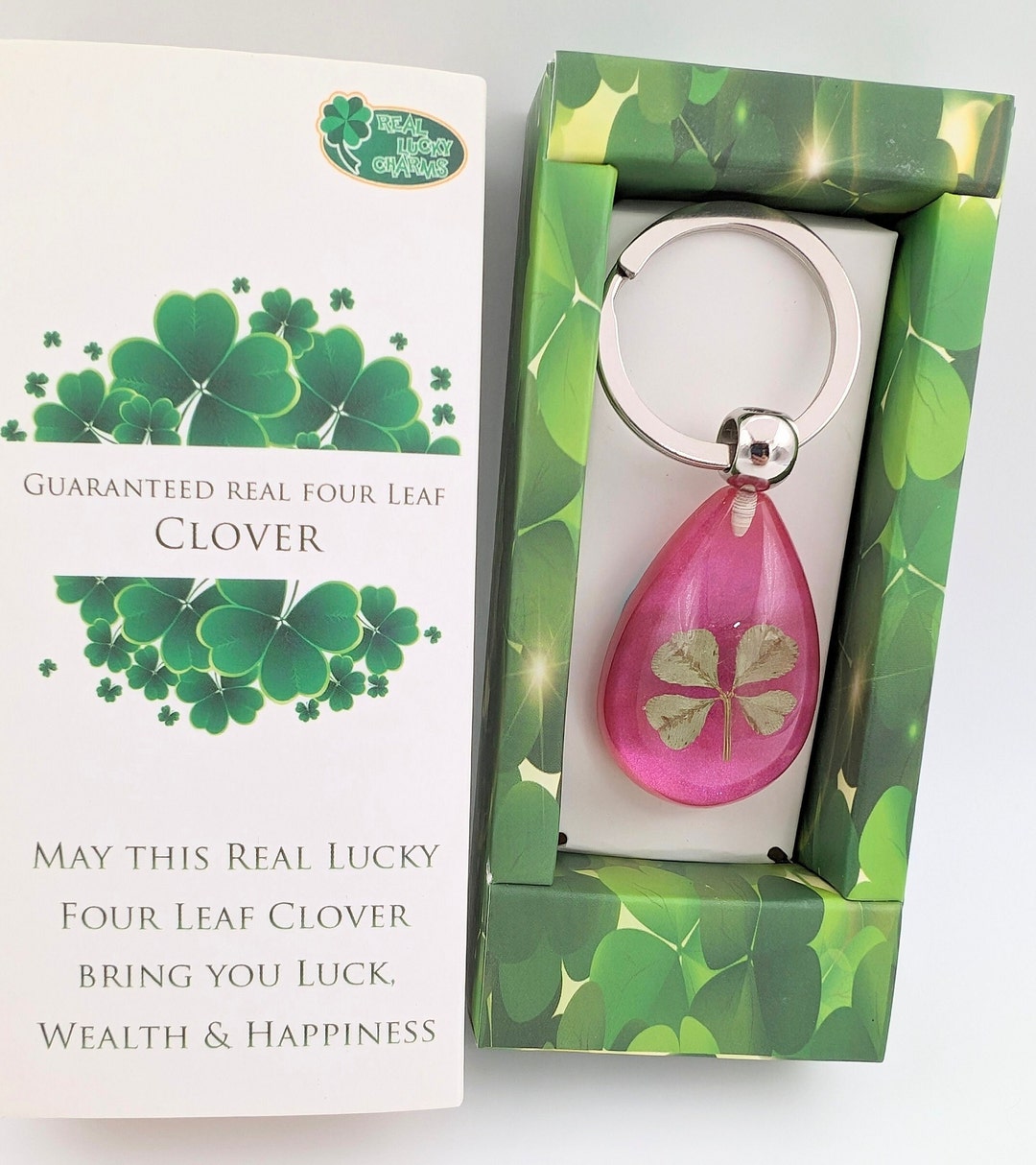 Pink Acrylic 4 Leaf Clover Keyring - Good Luck Charm - Etsy