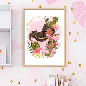 Tropical Hula Girl Wall Print, Tropical Hawaiian Luau Nursery Wall ...
