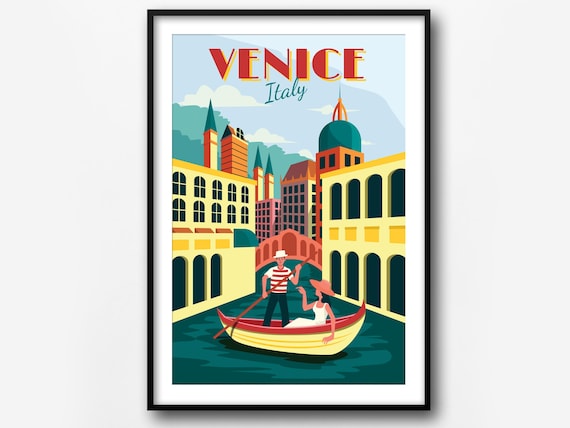 Venice Travel Poster Venice Retro City Poster Italy Travel | Etsy