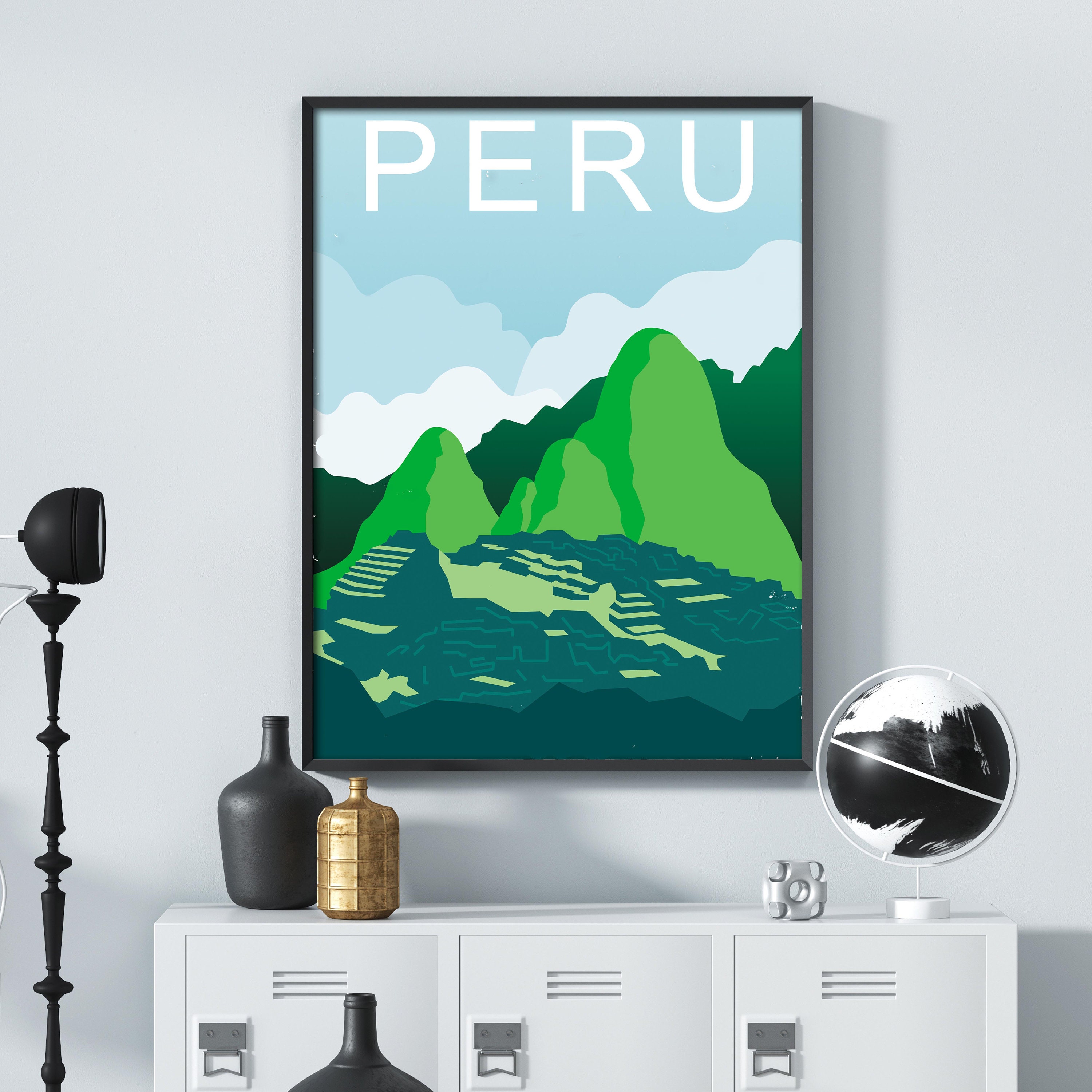 Peru Travel Poster Machu Picchu Wall Print Peru Retro - Etsy