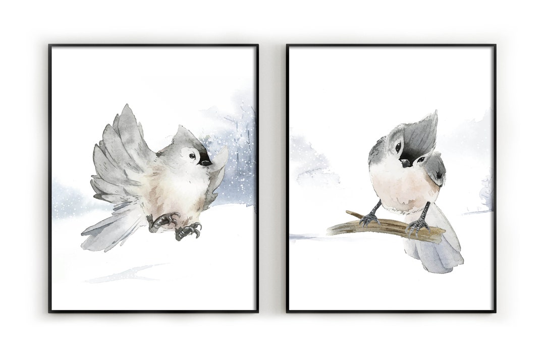 Tufted Titmouse Bird Print: Winter Watercolor Wall Art - Etsy
