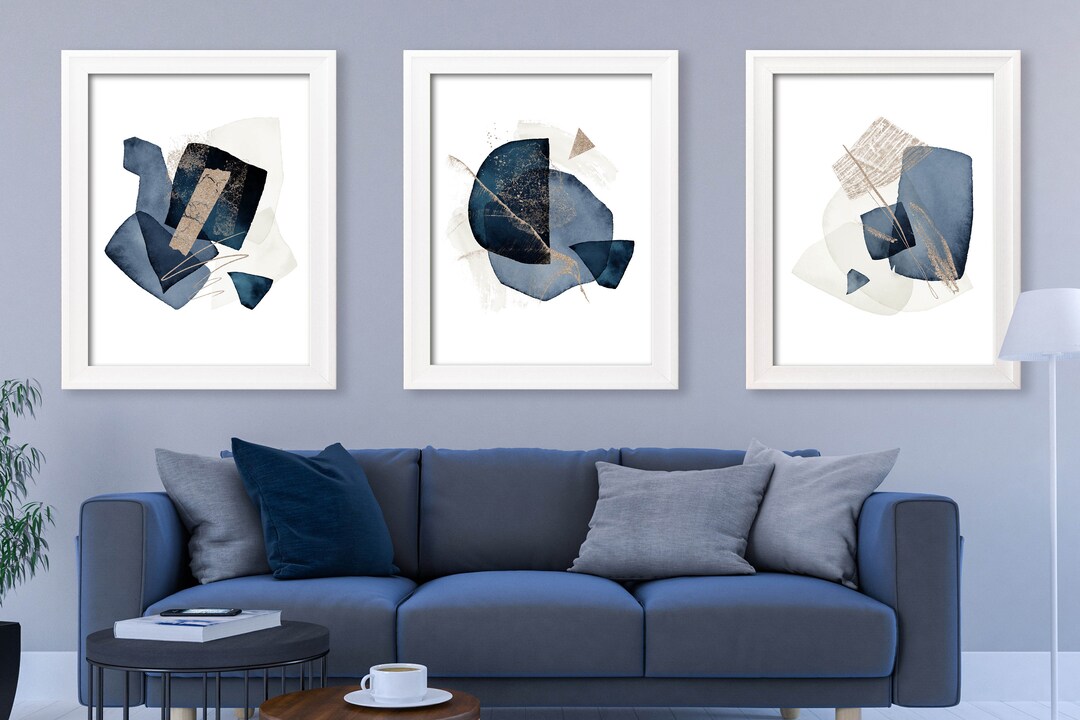 Blue Abstract Wall Art, Navy Blue Wall Prints, Abstract Wall Art ...