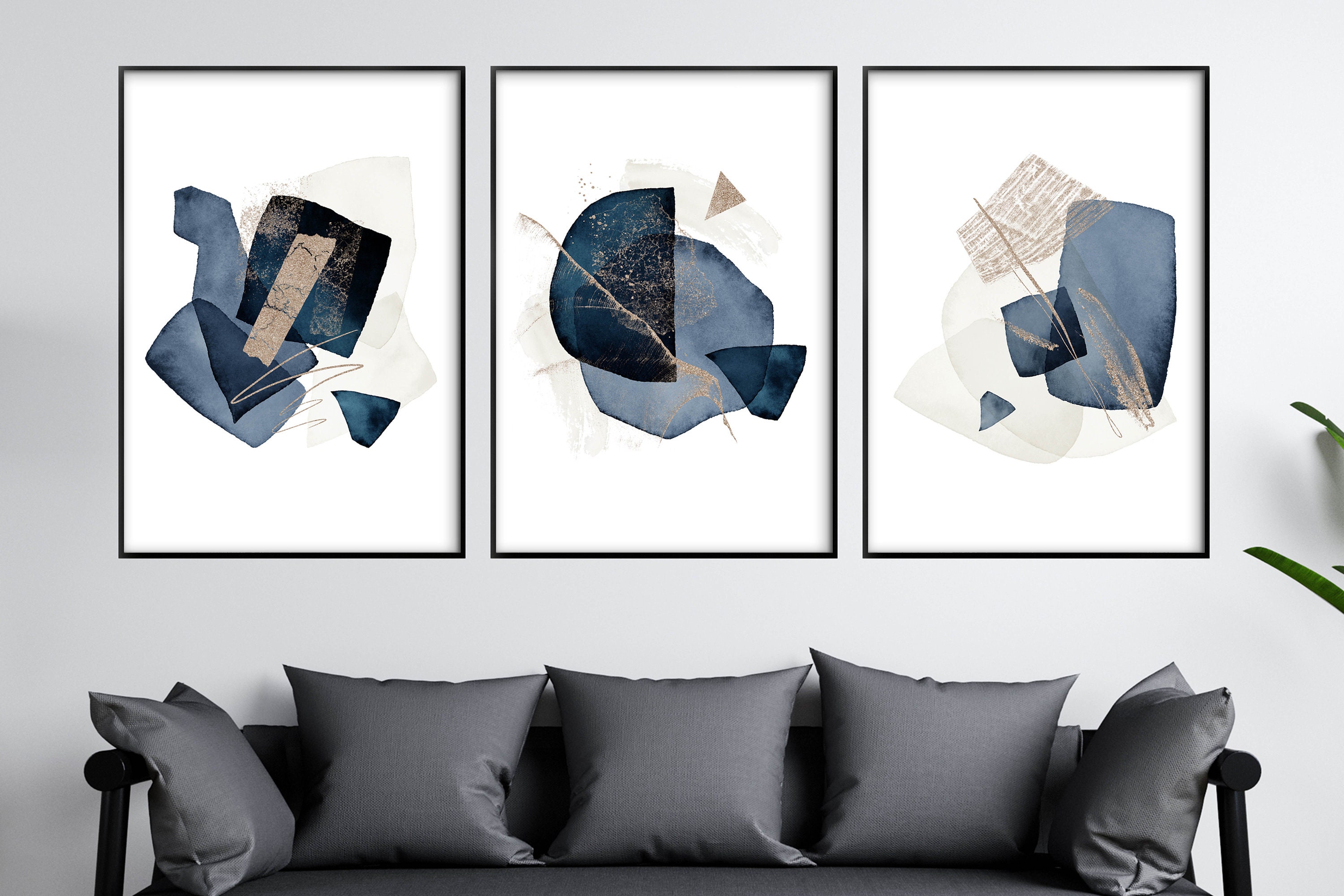 Blue Abstract Wall Art Navy Blue Wall Prints Abstract Wall - Etsy UK