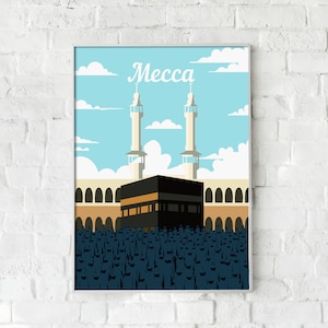 Mecca Retro Travel Poster, Mecca Wall Print, Saudi Arabia Retro Poster ...
