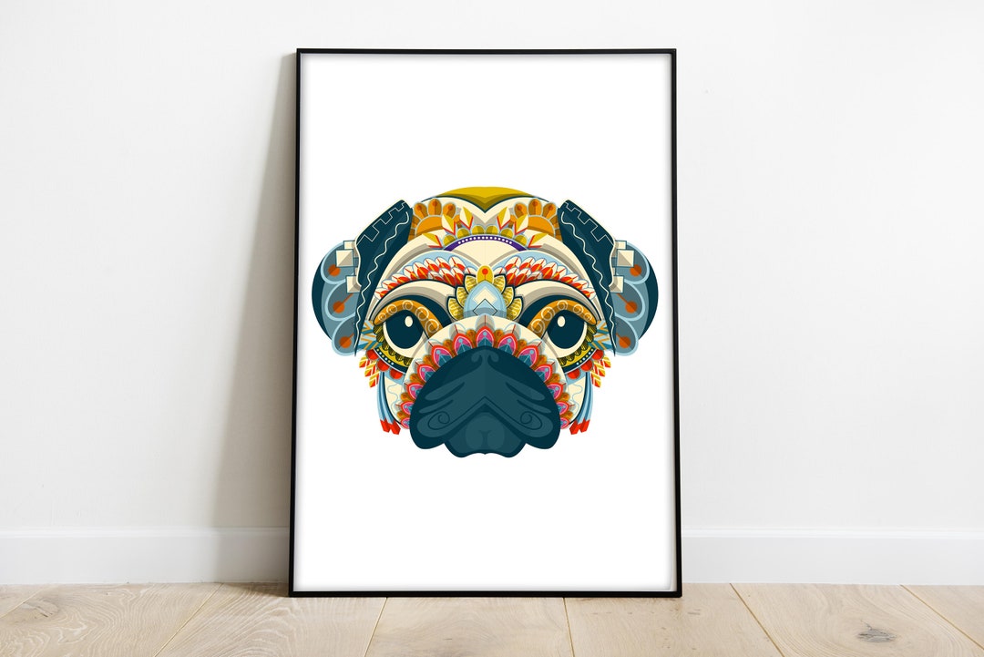 Pug Dog Print, Pug Mandala Print, Abstract Pug Wall Art, Pug Poster ...