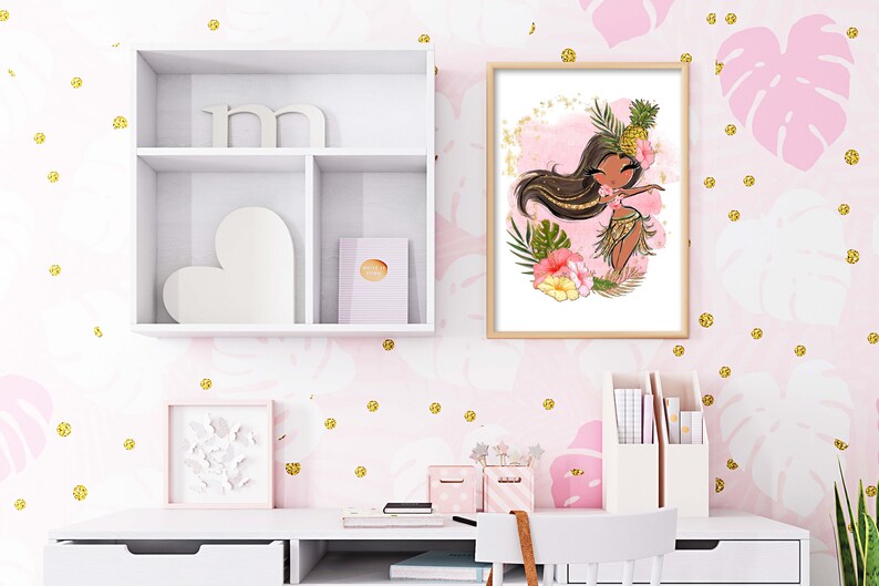 Tropical Hula Girl Wall Print Tropical Hawaiian Luau Nursery | Etsy UK