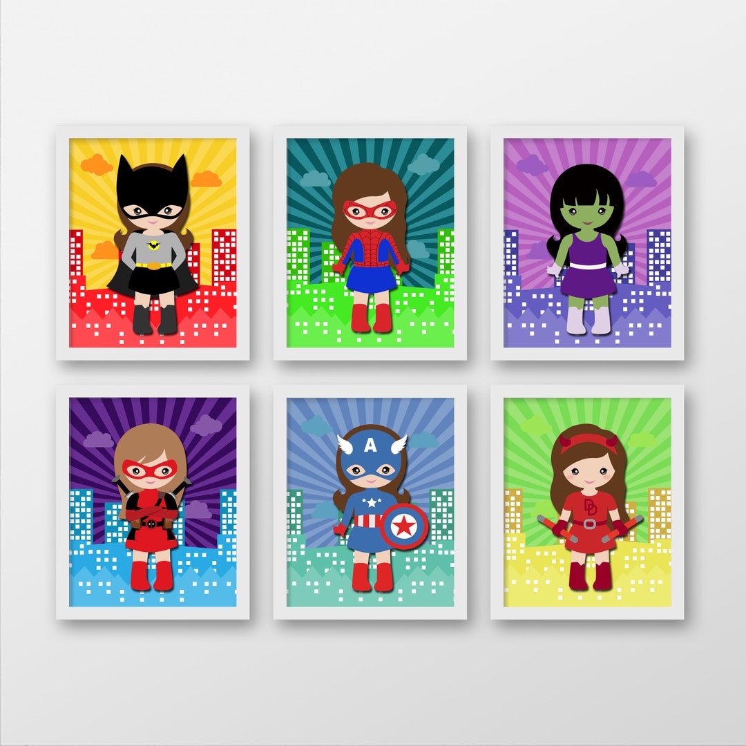 Girl's Superheros Wall Prints, Girl's Superheroes Wall Art, Girl's Room ...
