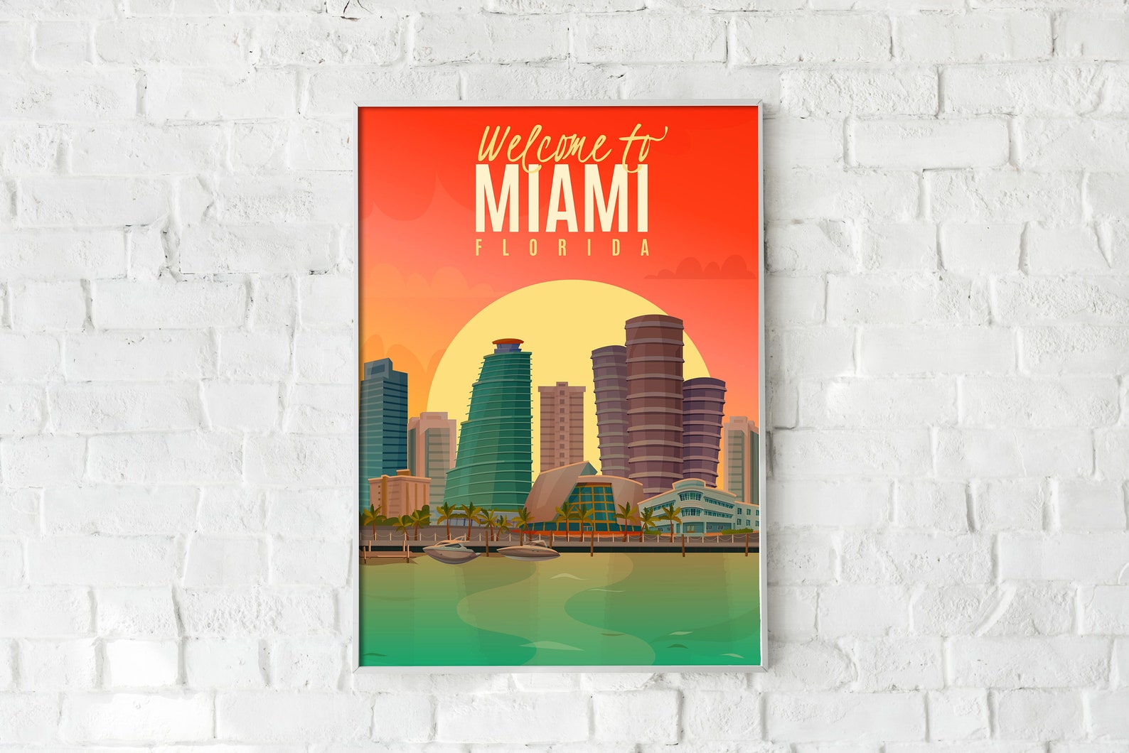 Miami retro poster Miami city poster Miami beach travel | Etsy