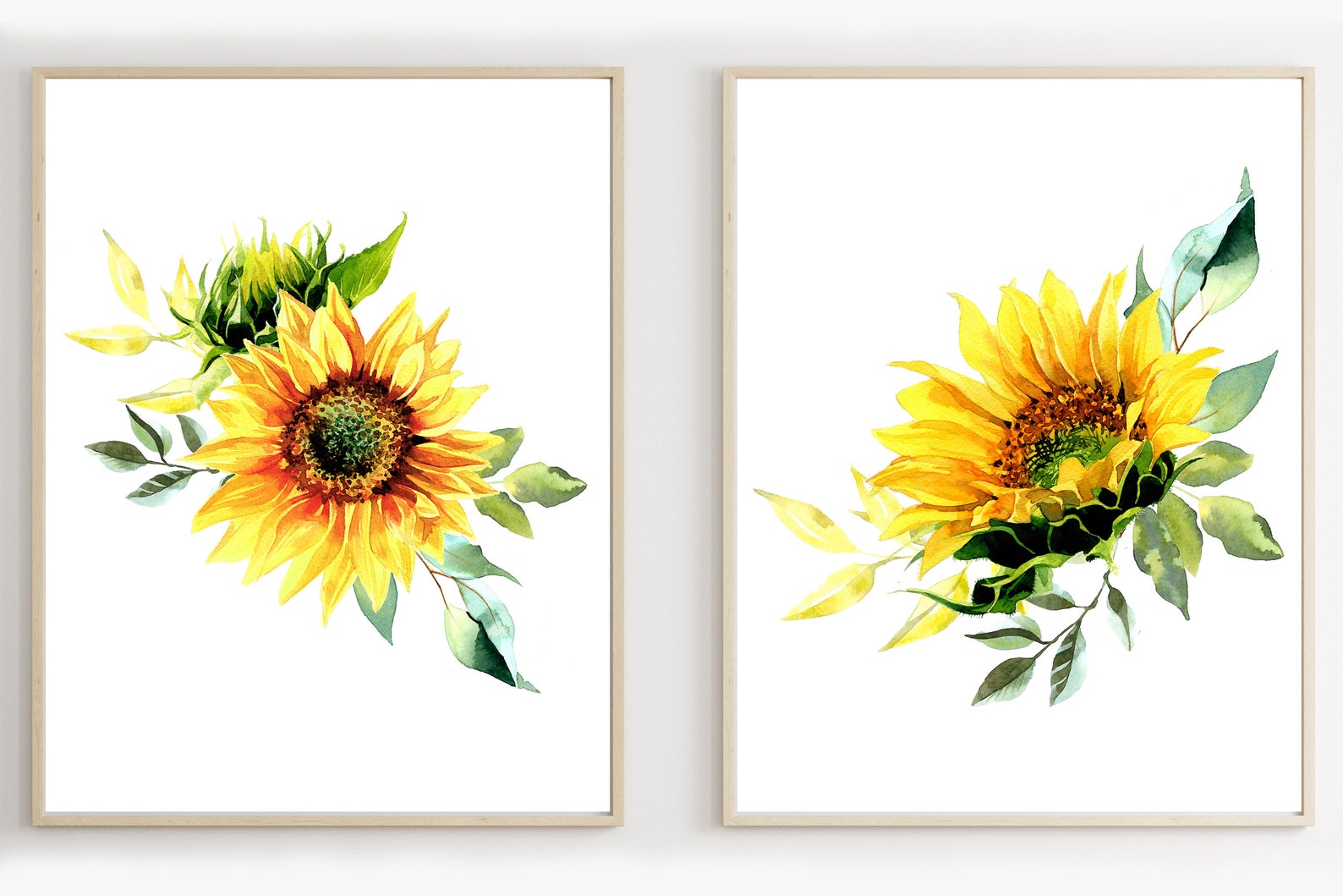 Watercolour Sunflowers Wall Prints Sunflowers Wall Decor | Etsy