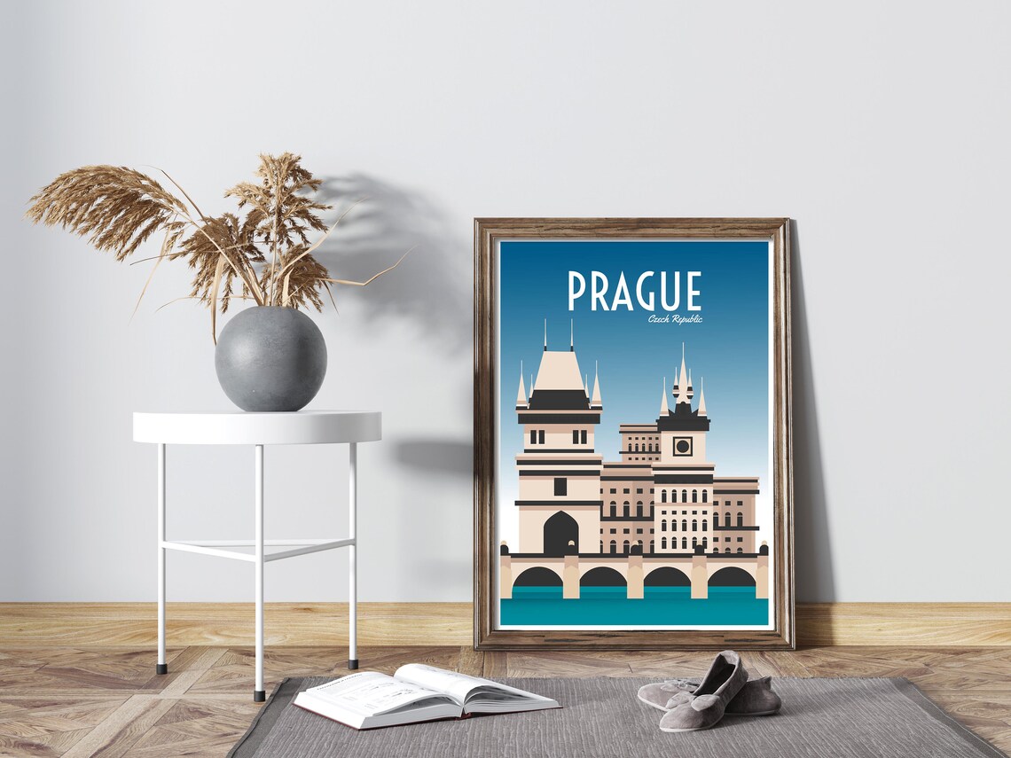Prague Travel Poster Prague Retro City Poster Czech Republic | Etsy UK
