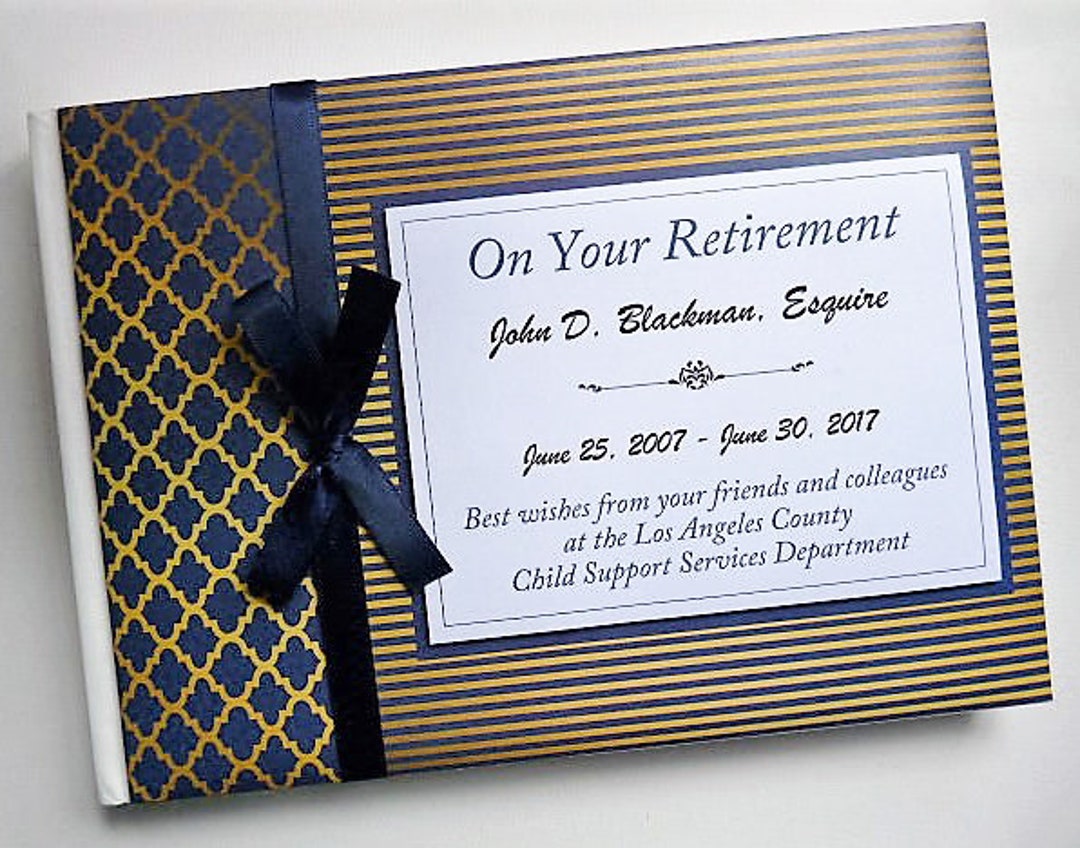 Personalised Navy and Gold Retirement Guest Book, Retirement Sign in ...