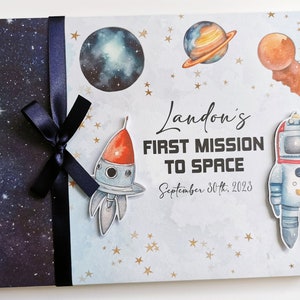 Personalised Outer Space Birthday Guest Book, Cosmonaut and Stars Sign ...