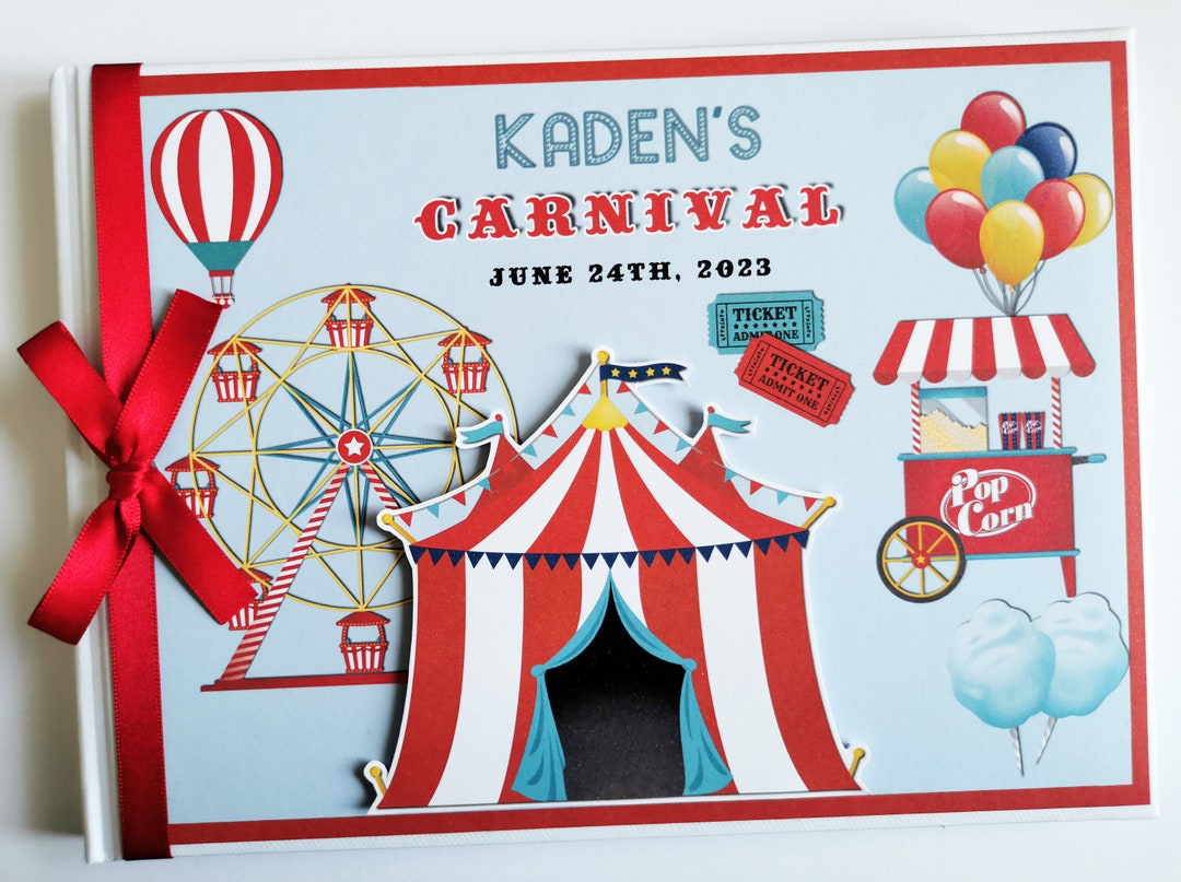 Personalised Carnival Birthday Guest Book, Red, White and Blue Carnival ...