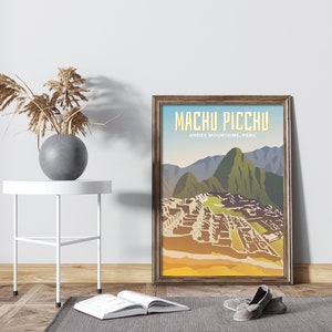 Machu Picchu Retro Poster, Machu Picchu Wall Print, Peru Travel Poster ...