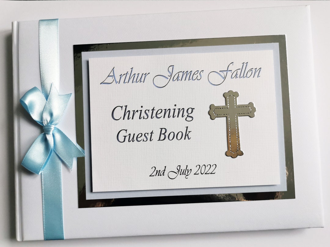 Personalised Boys Christening Guest Book, Blue and Silver Christening ...