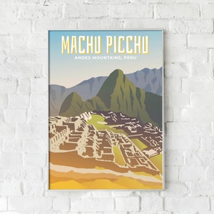 Machu Picchu Retro Poster, Machu Picchu Wall Print, Peru Travel Poster ...