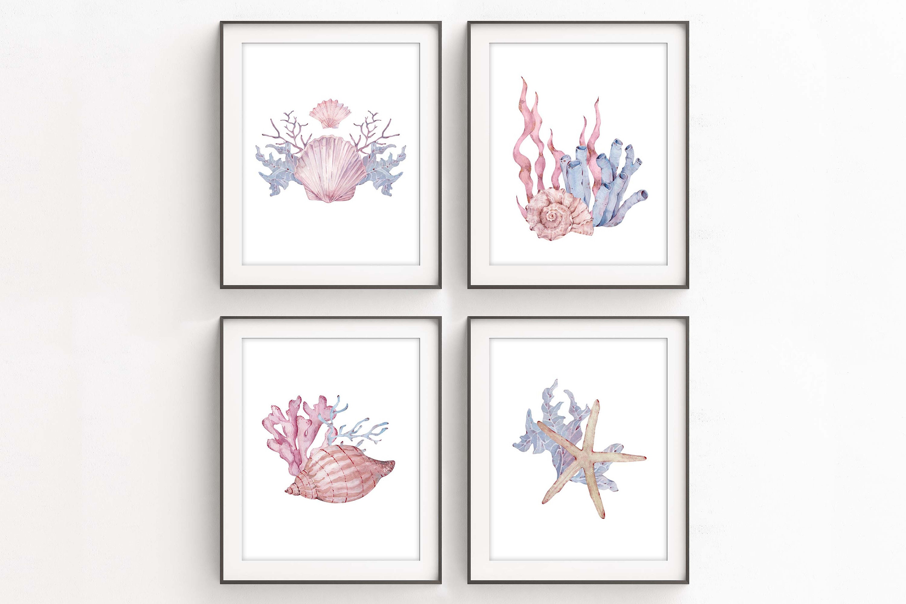 Seashells wall prints Bathroom wall decor Sea life | Etsy