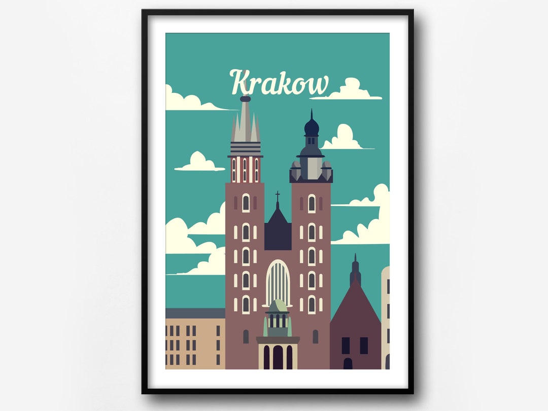 Krakow Travel Print, Krakow City Poster, Poland Retro Travel Poster ...