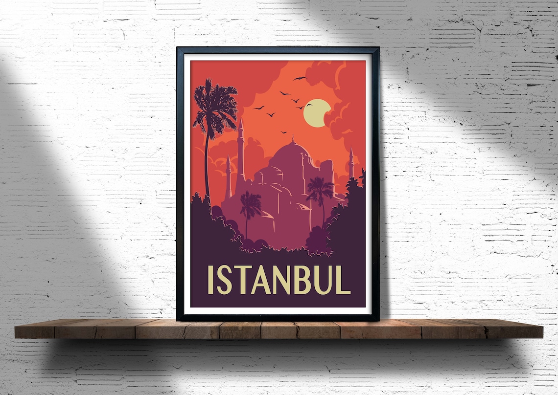 Istanbul Travel Poster Turkey Retro Travel Poster Istanbul - Etsy