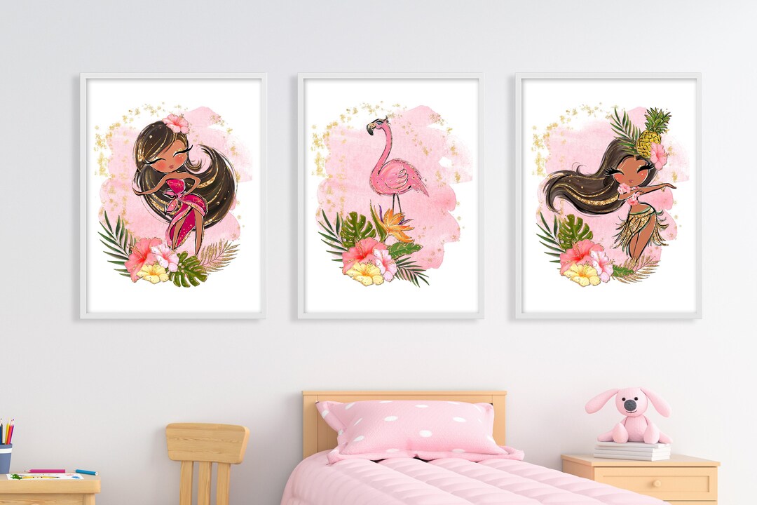 Tropical Hula Girls Wall Prints, Tropical Hawaiian Luau Girl Wall ...