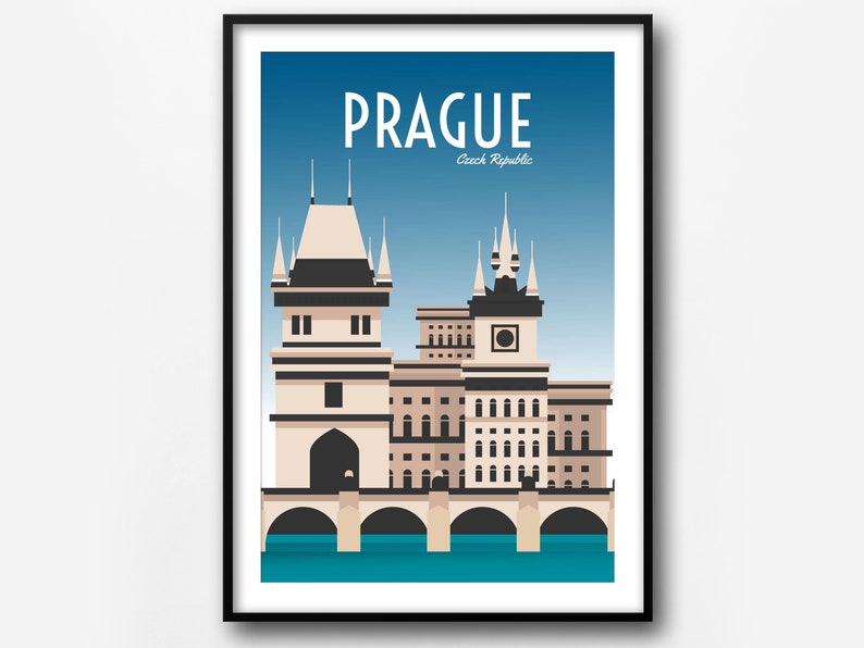 Prague Travel Poster Prague Retro City Poster Czech Republic - Etsy UK