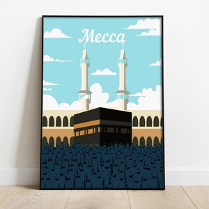 Mecca Retro Travel Poster, Mecca Wall Print, Saudi Arabia Retro Poster ...