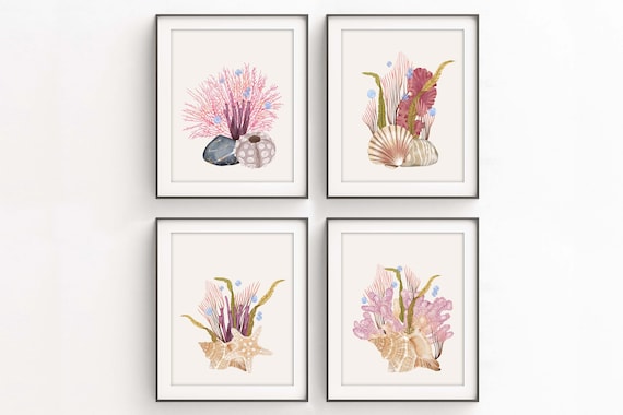 Seashells Wall Prints Bathroom Wall Art Decor Sea Life - Etsy