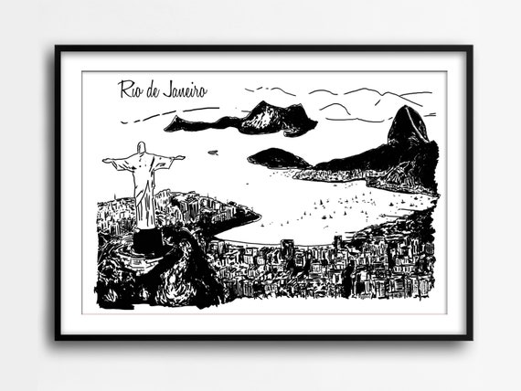 Rio De Janeiro City Drawing Rio De Janeiro Skyline Sketch | Etsy