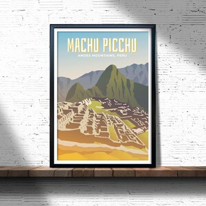 Machu Picchu Retro Poster, Machu Picchu Wall Print, Peru Travel Poster ...