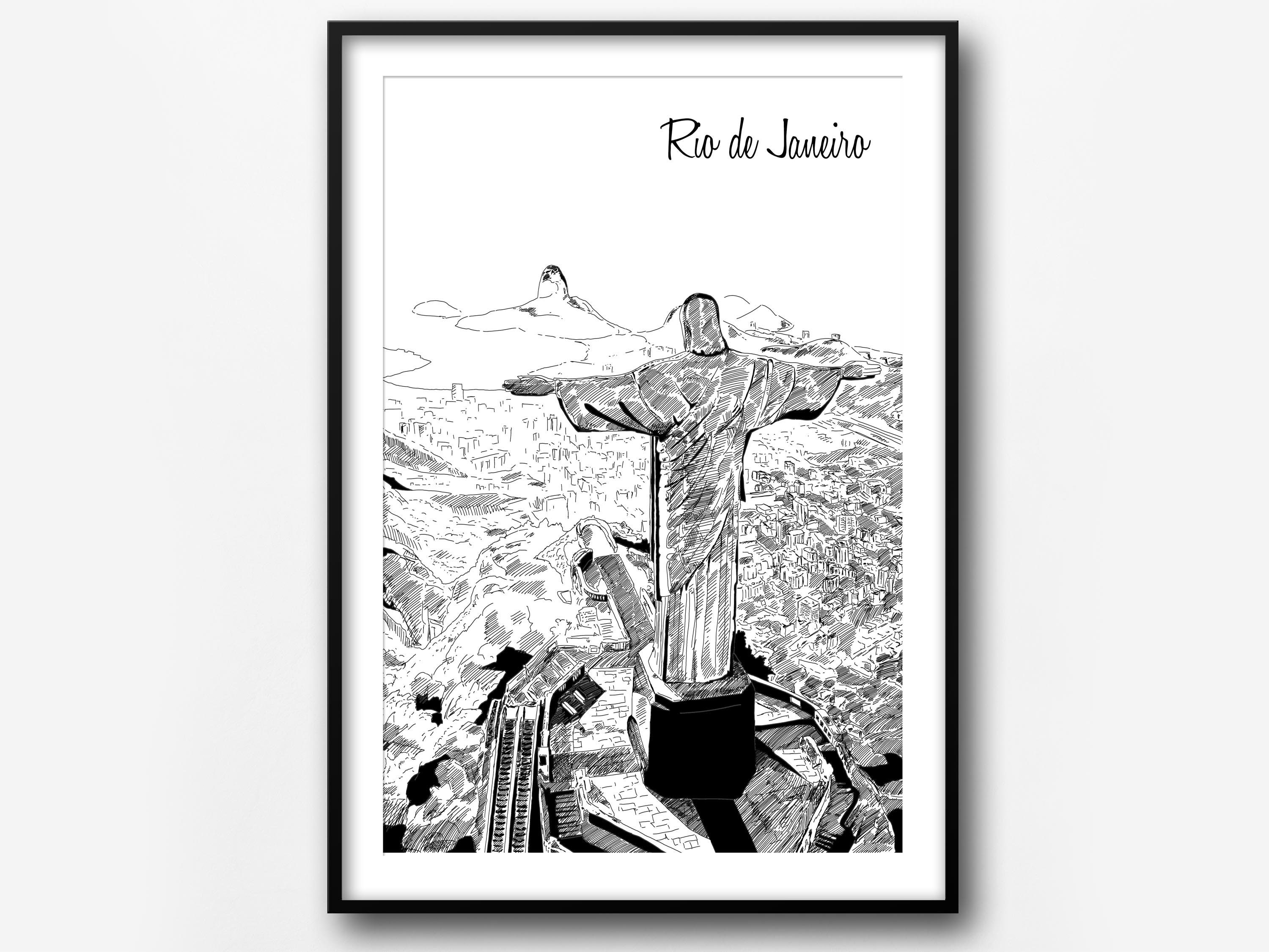 Rio de Janeiro sketch Rio de Janeiro Skyline print Brazil | Etsy